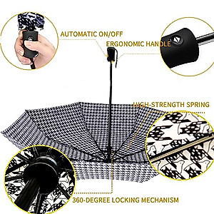 MRTLLOA 42/49 Inch Compact Windproof Travel Umbrella for Rain, Lightweight, Portable, Strong, Folding Umbrellas for Women and Men(42 inch,Herringbone)