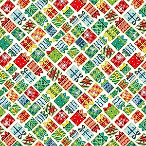 Christmas Themed Fabrics - Andover Fabrics - Cut by The Yard (White - Presents)