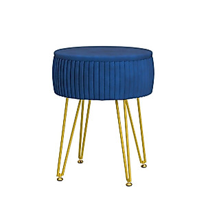 Urban Deco Velvet Storage Ottoman Foot Rest Makeup Footstool Velvet Footrest Chair with 4 Metal Legs Storage Stool and Ottomans for Living Room and Bedroom-Blue