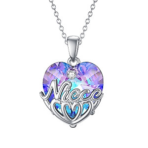 SLIACETE Purple Heart Crystal Necklace 925 Sterling Silver Niece Jewelry Birthday Gifts for Women Girls Niece