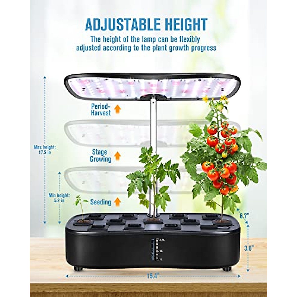 ONME Hydroponics Growing System, Indoor Herb Garden Kit with Grow Light, Indoor Gardening System with 12 Plant Pots, Aero Garden with Quiet Smart Water Pump Height Adjustable