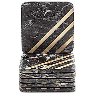 Cork & Mill Marble Coasters for Drinks - Handcrafted Modern Coasters - Square Drink Coasters - Black Marble Coasters with Gold Brass Inlay - Made from Real Solid Marble - Set of 6