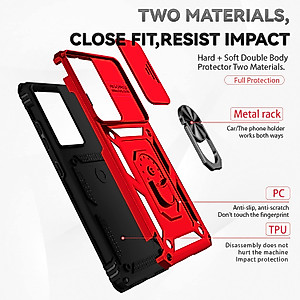 Hitaoyou Samsung Galaxy S21 Ultra Case, Galaxy S21 Ultra Case with Camera Cover & Kickstand Military Grade Shockproof Heavy Duty Protective Case for Galaxy S21 Ultra Red