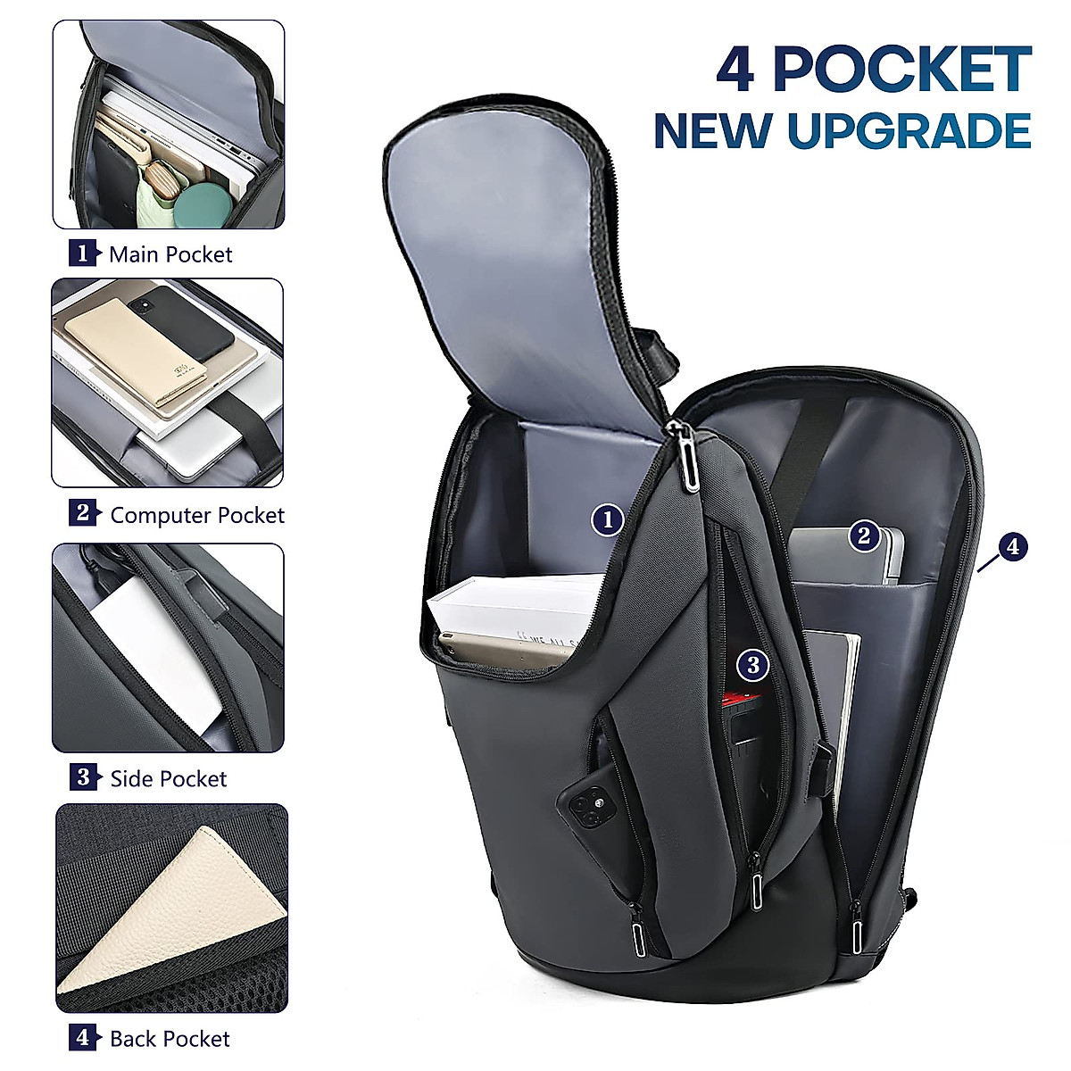 Konelia Slim Business Smart Backpack for Men Waterproof fit 15.6 Inch Laptop Travel Backpack with USB Charging Port