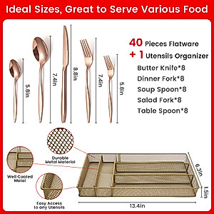 40 PCS Rose Gold Silverware with Organizer, Stainless Steel Flatware Set for 8,Utensil Cutlery for Home Kitchen Restaurant Hotel, Mirror Polished Tableware, Include Spoons Forks Knifes