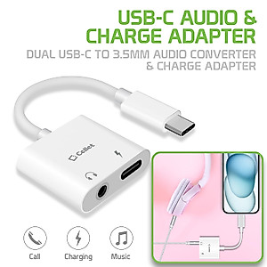 Cellet 3.5mm Aux Audio Adapter USB-C, Type-C USB Enhanced Quality Sound Compatible to iPad, iPad Pro, iPad Air, Samsung Galaxy, Google Pixels, MacBook Pro Air (USB-C to Audio & Power Adapter)