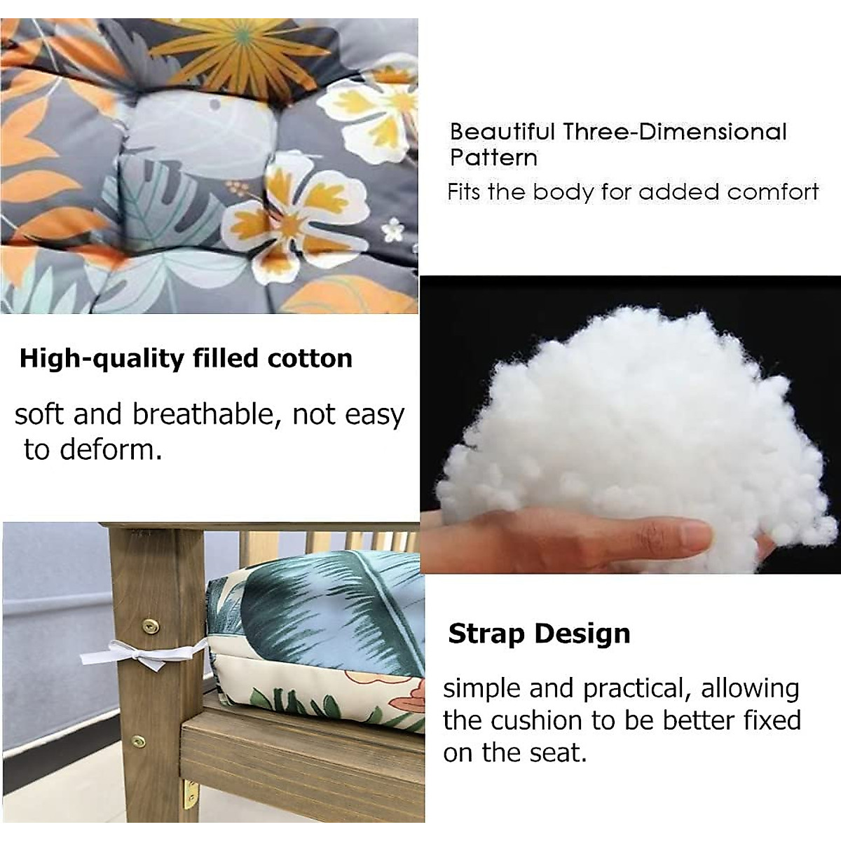 MUVLUS Indoor/Outdoor Bench Cushion,Non-Slip Swing Seat Cushions,Thicken Patio Loveseat Bench Pad for Garden Furniture Patio Lounger Bench,51"x19.7" (Leaf)