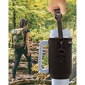 RANGLAND 40 oz Tumbler Cup with Handle and Carrier Bag, 24-Hour Insulated Water Bottle with Straw Lid, Neoprene Carrying Sleeve and Hand Strap (Feather Blue)