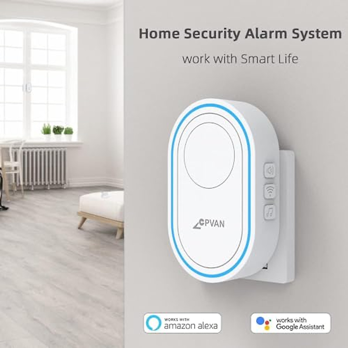 CPVAN CP7R Door Chime, Smart Door Window Alarm Sensor with APP Alert, Remote Control, 2.4 GHz Wi-Fi Base Station Alarm Siren for Kids Elders Safety Compatible with Alexa, for Home House Apartment