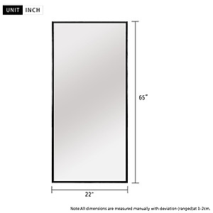 poshions Full Length Mirror 65''×22''Wall Mounted Mirror Free Standing Mirror with a Stand,Full Body Mirror Dressing Mirror with Aluminum Alloy Thin Frame,Black