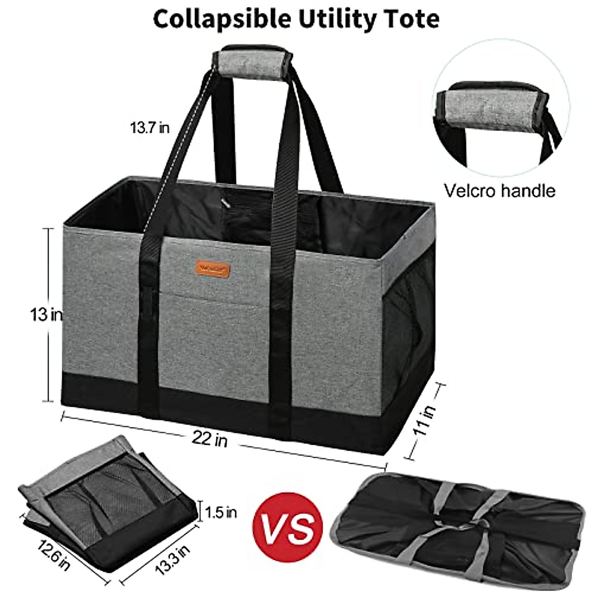 WONDAY Extra Large Utility Tote Bag, Reusable Grocery Bags Foldable, Large Tote Bag With Handles Utility Tote Shopping Bags for Groceries, Storage, Picnic, Beach, Pool, Laundry (Grey)