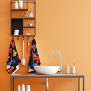 Hand Bath Towels 2 Pack Rainbow Animal Paws Print Absorbent Face Fingertip Towels for Bathroom Kitchen Gym Spa Soft Hair Drying Cloth Quick Dry, 30 x 15 Inch