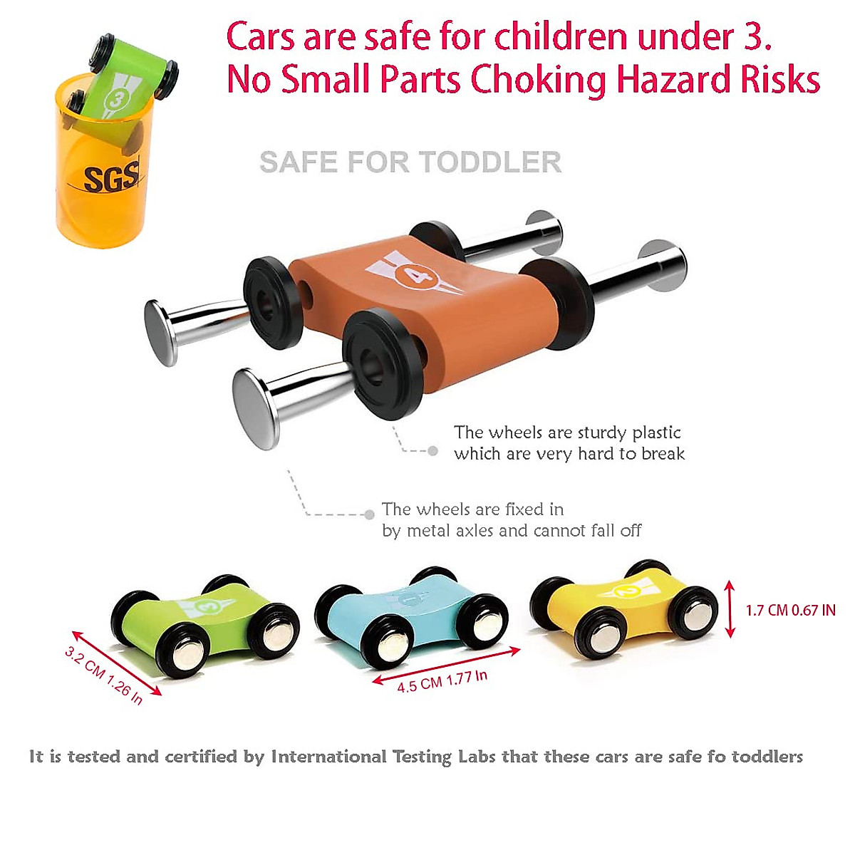 Wooden Car Ramp Race Track Toy - Toddler Car Playset - Replacement Cars 4 Pack - Matching Click Clack Track Vehicles Toddlers -Racing First Sport Cars for 18 Months -Stocking Fillers Stuffers Kids