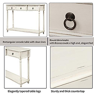 P PURLOVE Console Table Sofa Table with 3 Drawers Luxurious and Exquisite Design for Entryway with Projecting Drawers and Long Shelf (Antique White)