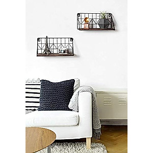 Mkono 5 Pack Set Wall Hanging Shelves 3 Pac Wood and Rope Shelves and 2 Pack Small Floating Shelves with Metal Basket Frame Home Decor Display Shelf for Bathroom, Bedroom, Living Room