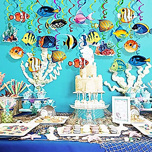 Tropical Fish Hanging Swirls 30 Pack Foil Ceiling Hanging Swirls Streams Banner Decorations Garland for Kids Under the Sea Ocean Baby Shower Celebrating Events Birthday Party Supplies Room Wall Decor