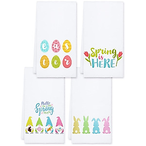 Breling 4 Pieces Easter Kitchen Towels 23.6 x 15.7 inches Easter Bunny Eggs Rabbit Hand Towels Spring Happy Easter Gnomes Kitchen Towels Holiday Cloth Dish Towels for Cooking Baking