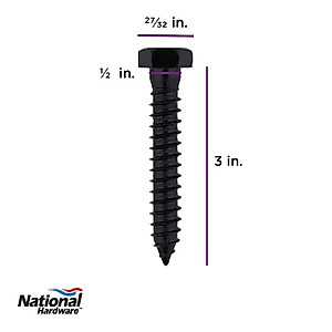 National Hardware N800-022 Lag Screw Made of Galvanized Steel Used to Install Outdoor Reinforcement Hardware Collection, Blacks on Pergolas Gazebos Arches and Raised Garden Beds, 1/2x 3, 8 Pack