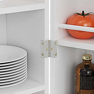 Yusong Kitchen Pantry Storage Cabinet Cupboard with Doors and 6 Adjustable Shelves for Small Space, Farmhouse Pantries Organization Cabinet for Dining Room, Living Room, White