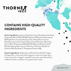 ThorneVet Peaceful Pet Calming Chews for Dogs & Cats - Soft Chews with Calming Nutrients & Botanicals to Support a Healthy Nervous System - Bacon Flavor Dog Treats with Amino Acids & Vitamins - 90 ct