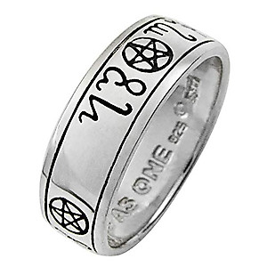 Moonlight Mysteries Sterling Silver Handfasting Theban Pentacle Wedding Ring (sz 4-15) sz 10.5