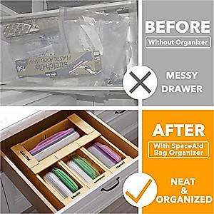 SpaceAid Bag Storage Organizer for Kitchen Drawer, Bamboo Organizer, (4 Pack) Bamboo Drawer Dividers 6 Dividers (17-22 in)