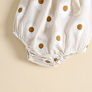 Newborn Baby Girl Romper Daisy Print Short Sleeve Bodysuit Jumpsuit Summer Clothes Beige