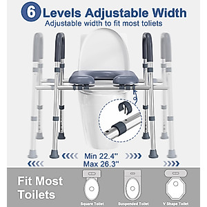 HOMLAND Toilet Seat Risers for Seniors, FSA/HSA Eligible Raised Toilet Seat with Handles & Padded Seat, Adjustable Height & Width, 400lb Handicap Elevated Toilet Seat for Elderly, Fit Any Toilet
