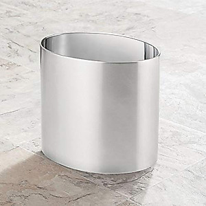 mDesign Stainless Steel Metal Oval Trash Can, Small 2.09 Gallon Wastebasket, Garbage Basket Bin for Bathroom, Bedroom, Kitchen, or Home Office, Holds Waste and Recycle, Mirri Collection, Brushed