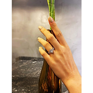 Classic Bridal Ring Set 0.75 Ct Pear Cut Teardrop Halo Ring Eternity Infinity Band Size 4-9 Half Sizes (Silver, 7)