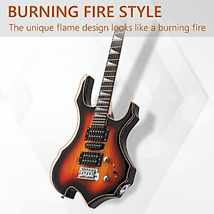 Ktaxon Burning Fire Design Electric Guitar Kit, 36-inch HSH Pickup Electric Guitar Beginner Guitar Set with Amplifier, Rosewood Fingerboard, 5-Ways Pickup Switch (Sunset)