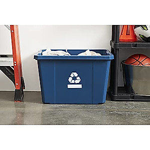 Gracious Living Medium Sized Plastic Curbside 17 Gallon Home or Office Recycling Bin Container with Built-in Carrying Handles, Blue