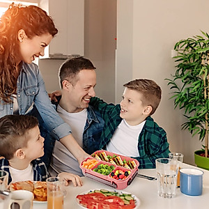 Bento Box Lunch Box, Bento Box Adult Lunch Box, Lunch Containers for Adults/Students, 5 Cup Bento Boxes with 4 Compartments&Fork, Leak-Proof, New and Upgraded Packaging, Pink