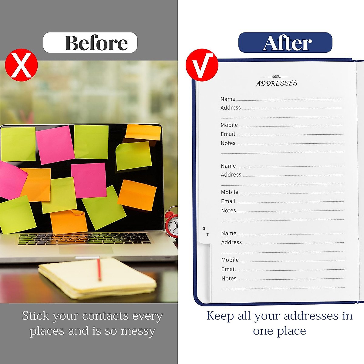 JUBTIC Address book with Alphabetical Tabs, Hardcover Password Keeper and Telephone Book Address Organizer for Contacts, Internet Login Address Log book Journal Notebook for Home or Office-Navy Blue