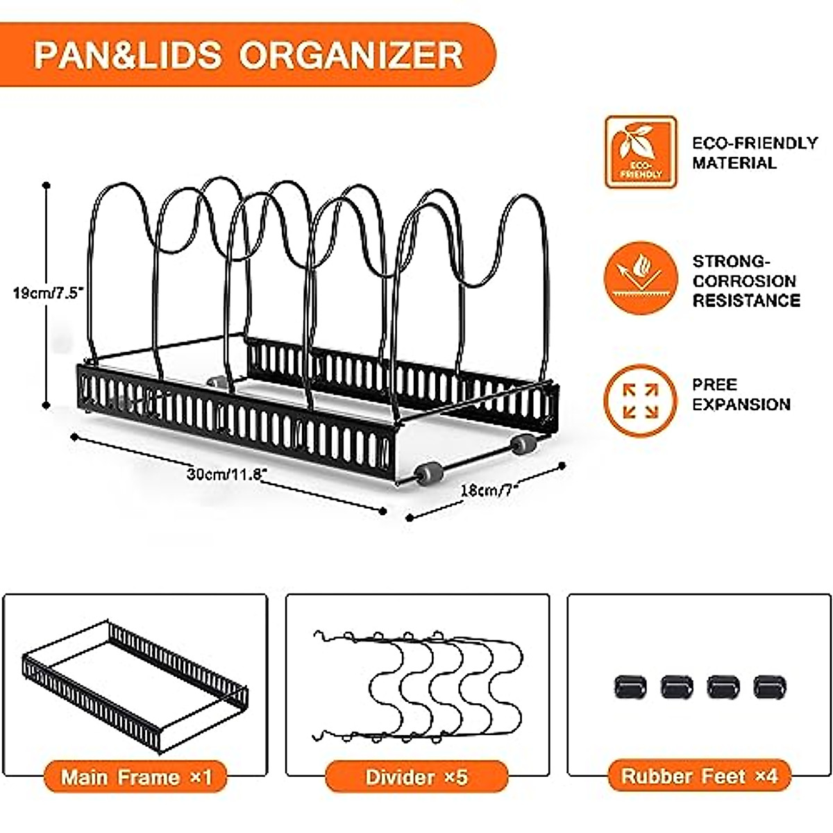Mallnos Compact Pan Rack Organizer - Space-Saving Solution for Singles - Holds 4 Pans - Premium Iron Construction