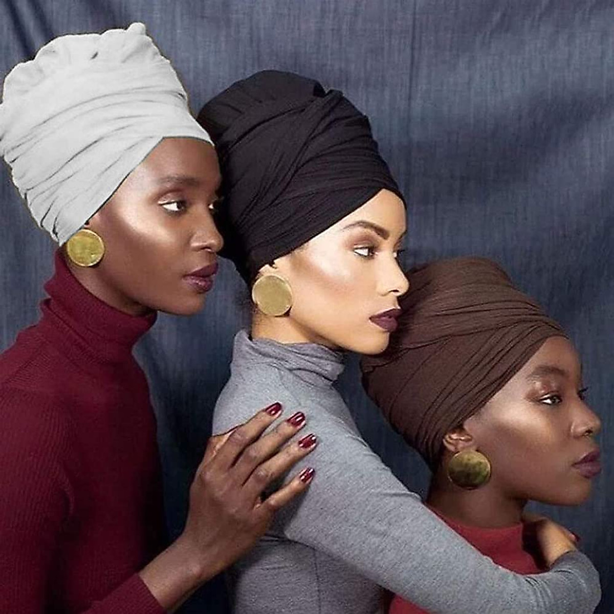 Turban Head Wraps for Black Women Jersey Hijab Scarves Cotton Fashion Headbands Long Plain Shawls Coffee