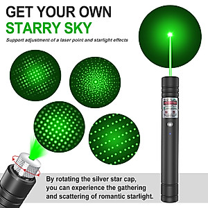 DCLIKRE Green Light, USB Rechargeable Green Lights Pen with Star Cap, Long Range Light Beams for Sandtable Presentations Astronomy Outdoor Hiking Camping Toy ﻿