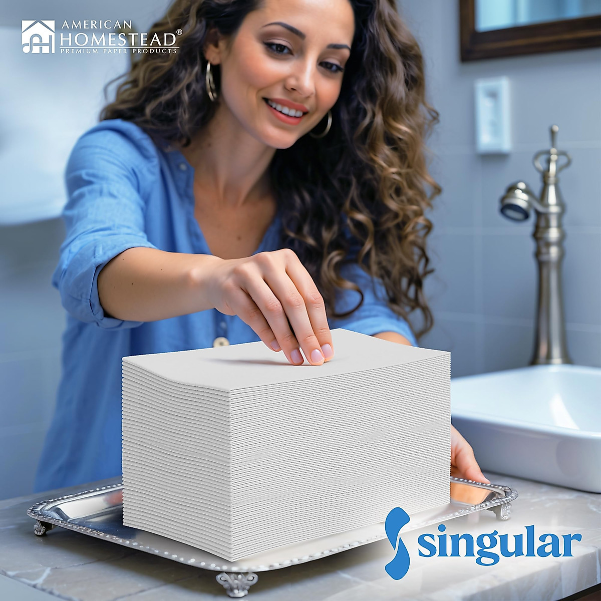 AH AMERICAN HOMESTEAD Disposable Paper Hand Towels for Bathroom - White Guest Napkins - Linen Like and Feel - Ideal for Wedding Reception or Dinner Party (200 Count - Smooth Crisp - Large 15.5" x 12")