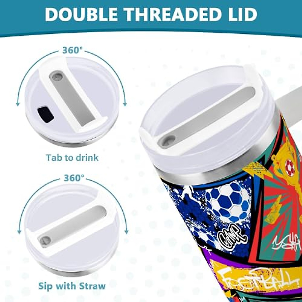 Emelivor Balls Trophies Colorful 40 oz Tumbler with Lid and Straw Insulated Tumblers with Handle Leak Proof Coffee Tumbler Mug Large Water Bottles for Hot and Iced Cold Drinks