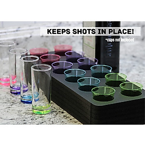 Polar Whale 2 Shot Glass Holders Organizer Modern Tray for Home Kitchen Bar or Club Party Durable Black Foam Serving Rack 14.5 Inches Each Holds 12 Shots