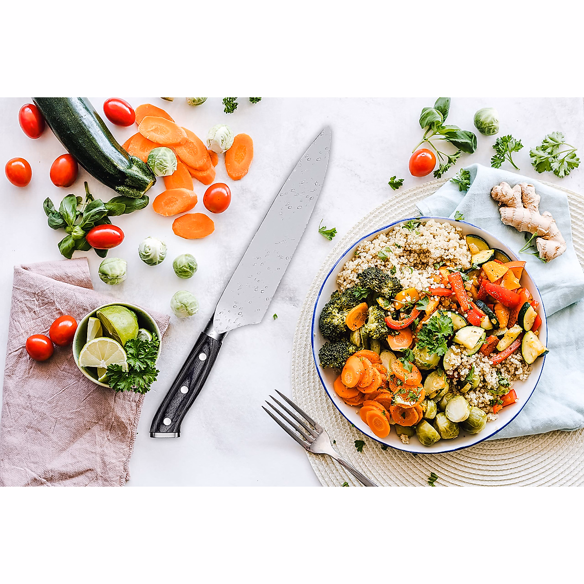 Qisebin Chef Knife - Pro Kitchen Knife 8 Inch Chef's Knives High Carbon German Stainless Steel Sharp Paring Knife with Ergonomic Handle - 2021