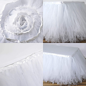 TABLECLOTHSFACTORY 17ft FULL SIZE 8 Layer Fluffy Tulle - Tutu Table Skirt - White