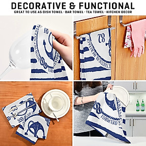 ALAZA Nautical Anchor Striped Blue Ocean Kitchen Towels Dish Bar Tea Towel Dishcloths 1 Pack Super Absorbent Soft 18 x 28 inches