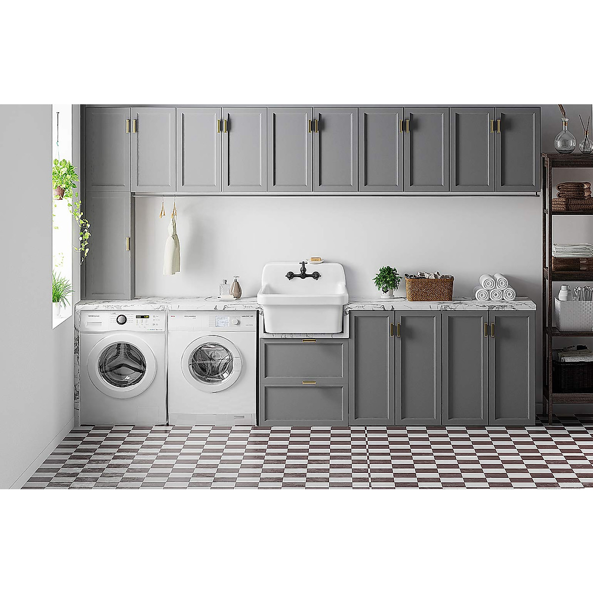 ELLAI 24 Inch White Ceramic Farm Style Wall Mount Utility Sink High Back Wall Mounted Laundry Tub 10 Gallon Farmhouse Sink Slop Sink for Laundry Room, Garage, Kitchen, Bathroom 24" x 19" x 16.5"