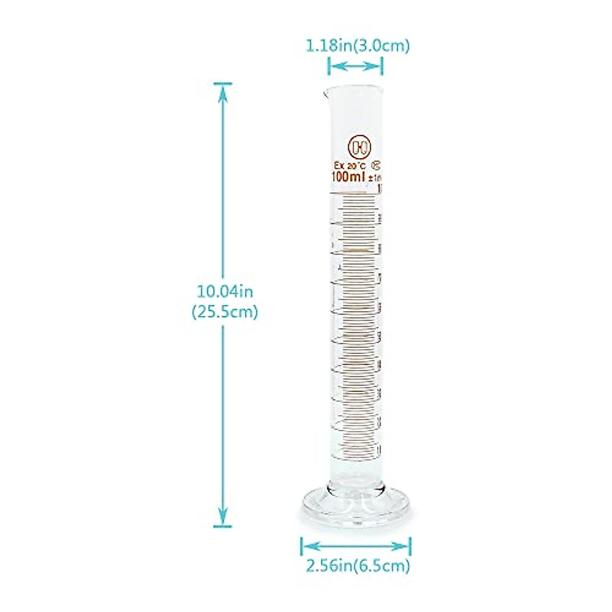 100ml Graduated Cylinder, Measuring Borosilicate Glass, Ideal for Science, School and Home Lab, HUAOU, Pack of 1
