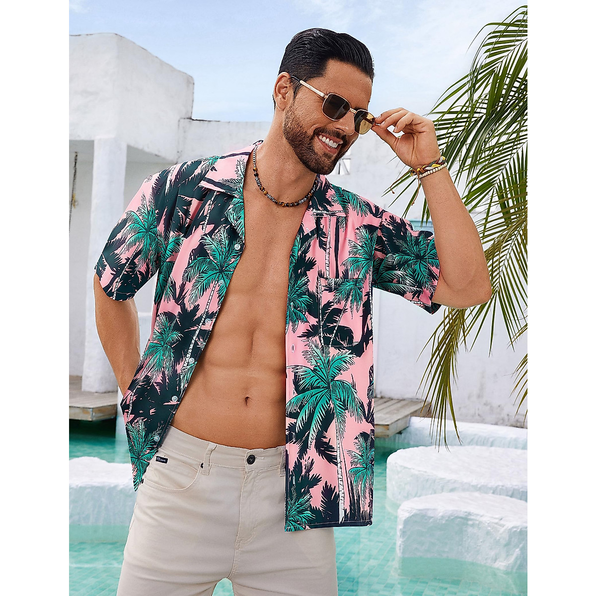 BOJIN Men's Hawaiian Shirts Short Sleeve Tropical Beach Casual Button Down Shirts BJ012 1XL