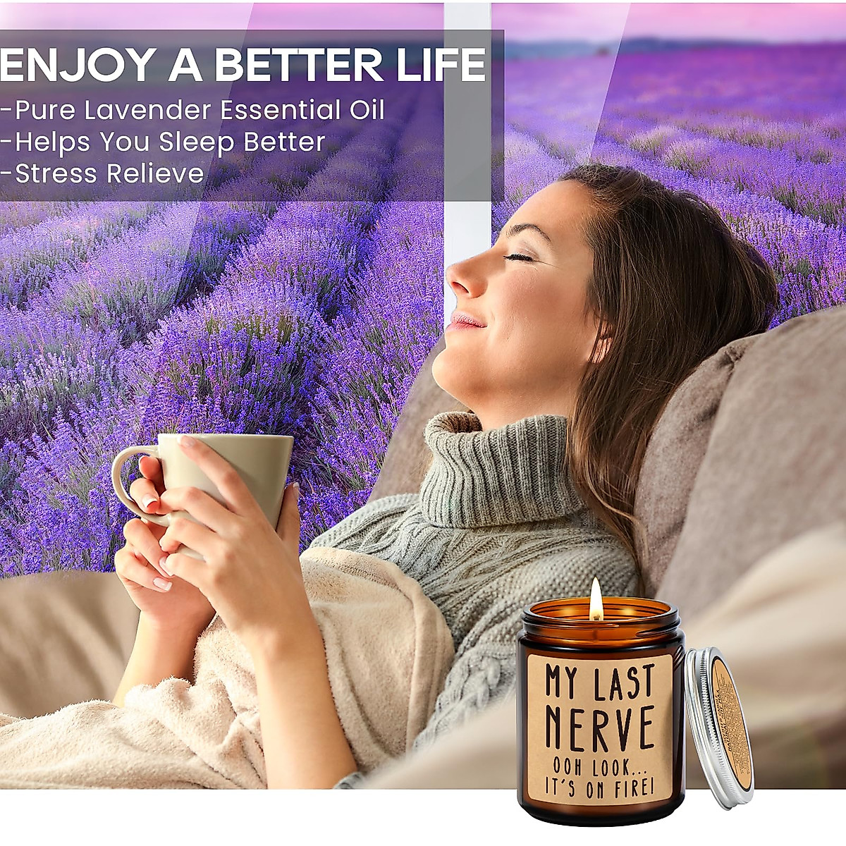 Christmas Gifts for Women, Birthday Gifts for Women, Gift Ideas for Women, Friendship Gifts for Best Friends, Lavender Scented Candles Gifts for Women, Her, Mom, BFF, Sister, My Last Nerve Candle