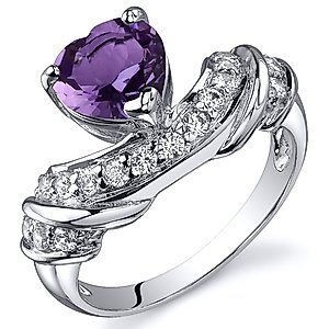 PEORA Amethyst Heart Promise Ring in Sterling Silver, 1 Carat total, Comfort Fit, Size 7