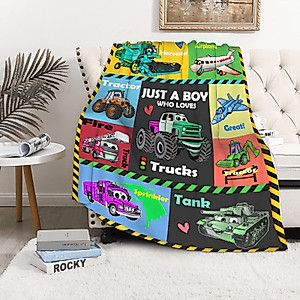 Truck Blanket,Car Gift for Boys,Just A Boy Who Loves Trucks Throw,Soft Tractor Flannel Blanket Lightweight Airplane Blanket Decor Tank Quilt for Kids Bed Sofa Car 40"x50" for Kid Boy