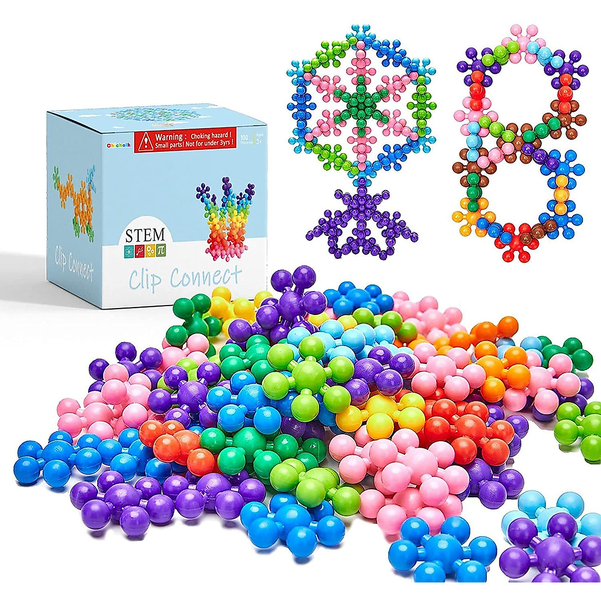 Clip Connect 100 Pieces | Diameter 1.5", Interlocking Solid Plastic Building Blocks Set Early STEM Educational Toy for Preschool Kids Boys and Girls, Promotes Fine Motor Skills & Sensory Development